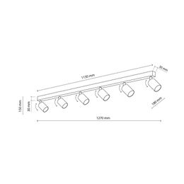 TK Lighting Deckenstrahler Top, schwarz, Länge 127 cm, Stahl, 6-flg.