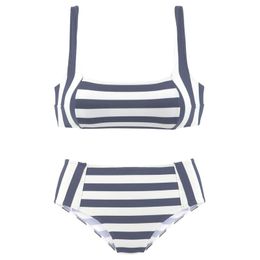 Venice Beach Bustier-Bikini mit gewebten Streifen marine-weiß 34 - Cup A/B Cup A/B 34 Maritimes Streifendesign