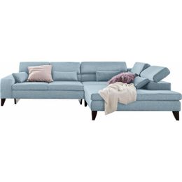 Gallery M BRANDED BY MUSTERRING Ecksofa »Felicia L-Form« mit Holzfuß, wahlweise mit manuellem oder motorischem Sitzvorzug light blue FLORIS