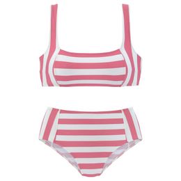 Venice Beach Bustier-Bikini mit gewebten Streifen flamingo-weiß 32 - Cup A/B Cup A/B 32 Maritimes Streifendesign