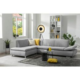 Max Winzer Ecksofa »Toulouse modern und bequem, aktuelles Design, hoher Sitzkomfort« mit klappbaren Armlehnen, Breite 271 cm hellgrau
