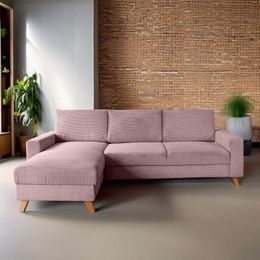 GEPADE Schlafsofa »Patrick« Ecksofa im nordischen Stil mit Cordbezug, beidseitig montierbar Rosa