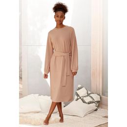 Lascana Strickkleid Loungekleid mit Taillengürtel, Loungewear taupe 32/34 - N-Gr N-Gr 32/34 Bequemes Kleid in Midi-Länge
