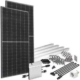 OFFGRIDTEC Solaranlage &raquo;Solar-Direct 830W HM-800&laquo; Schukosteckdose, 10m Kabel, Montageset f&uuml;r Balkongel&auml;nder, Stromz&auml;hler schwarz Anchlussset enthalten