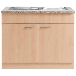 Wiho-K&uuml;chen WIHO K&Uuml;CHEN Sp&uuml;lenschrank &raquo;Kiel&laquo; 100 cm breit Front und Korpus: Buche Dekor, Arbeitsplatte. Marmor Dekor beige