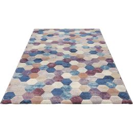 ELLE DECORATION Teppich »Manosque« rechteckig 11 mm Höhe Kurzflor, Teppich, Modern, Boho, Weich, Wohnzimmer, Schlafzimmer lila/blau Obermaterial:...