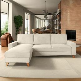 GEPADE Schlafsofa »Patrick« Ecksofa im nordischen Stil mit Cordbezug, beidseitig montierbar Creme