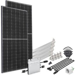 OFFGRIDTEC Solaranlage &raquo;Solar-Direct 830W HM-800&laquo; Schukosteckdose, 10m Kabel, Montageset f&uuml;r Flachdach, Stromz&auml;hler schwarz Anchlussset enthalten