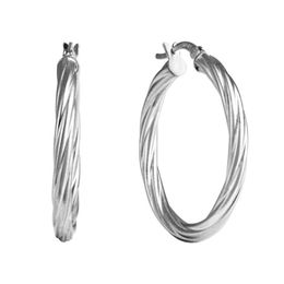 Celesta Paar Creolen &raquo;Silber 925 rhodiniert mattiert gedreht 30mm Durchmesser&laquo; wei&szlig; one-size Klassische Damen-Ohrringe aus echtem 925 Silber