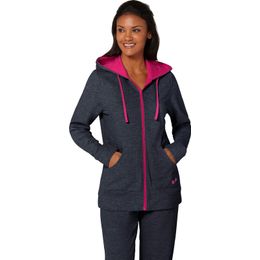 feel good Damen Sweatjacke mit 2 Känguru-Taschen marine-pink, Größe 52/54