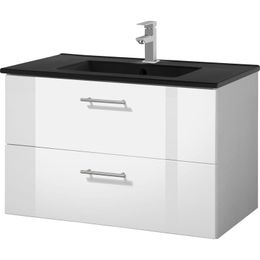 Welltime Waschtisch »Trento Badezimmerschrank mit Becken Bestseller« Badmöbel in Breite 80 cm, Waschplatz mit 2 Schubladen, Badschrank weiß...
