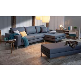 Max Winzer Ecksofa »Flori guter Sitzkomfort, aktuelles Design, eleganter Chromfuß« mit Longchair links oder rechts, inklusive Zierkissen denim