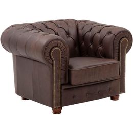 Max Winzer Sessel »Norwin, Loungesessel, Chesterfield mit Ziernägeln in der Chatose, « Clubsessel, klassisch, edel, modern und bequem braun