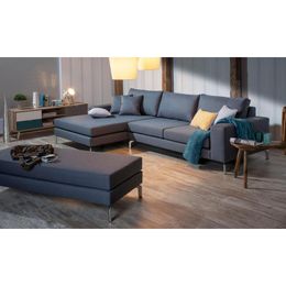 Max Winzer Ecksofa »Flori guter Sitzkomfort, aktuelles Design, eleganter Chromfuß« mit Longchair links oder rechts, inklusive Zierkissen denim