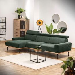 Max Winzer Ecksofa »Designsofa hoher Sitzkomfort durch verstellbare Kopfteile, Cord Bezug« umlaufender Echtholzsockelrahmen, feste Polsterung vert...