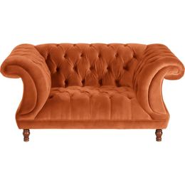 Max Winzer Loveseat »Isabelle, Loungesessel« Knopfheftung & gedrechselten Füßen in Buche Nussbaum, Breite 167 cm cognac