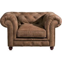 Max Winzer Chesterfield-Sessel »Old England, Loungesessel, bequem, mit tollen Details« Ledersessel mit Knopfheftung & Ziernägeln braun