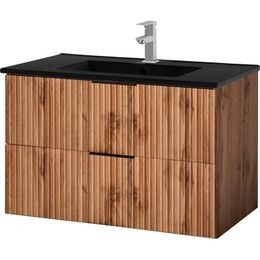 Welltime Waschtisch »Trento Badezimmerschrank mit Becken Bestseller« Badmöbel in Breite 80 cm, Waschplatz mit 2 Schubladen, Badschrank wotaneiche...