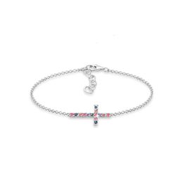 Elli Armband »Kreuz Glass Crystals Rose 925 Sterling Silber« Silber 16 cm Armband für Damen mit Glas Kristallen in Rosé Blau und Lila