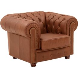 Max Winzer Sessel »Norwin, Loungesessel, Chesterfield mit Ziernägeln in der Chatose, « Clubsessel, klassisch, edel, modern und bequem cognac