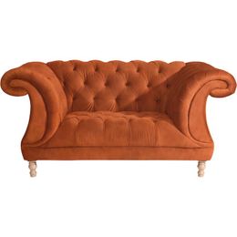 Max Winzer Loveseat »Isabelle, Loungesessel« mit Knopfheftung & gedrechselten Füßen in Buche natur, Breite 167 cm cognac