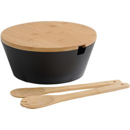 Kesper Salatsch&uuml;ssel aus Kunststoff inkl. Salatbesteck natur/schwarz