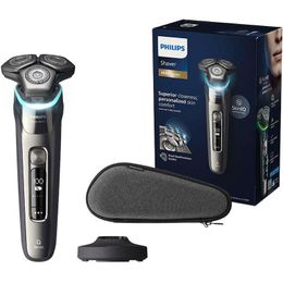 Philips Elektrorasierer »Shaver Series 9000 S9974/35« ausklappbarer Präzisionstrimmer Ladestand und Etui, mit SkinIQ Technologie silberfarben...