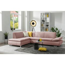 Max Winzer Ecksofa »Toulouse modern und bequem, aktuelles Design, hoher Sitzkomfort« mit klappbaren Armlehnen, Breite 271 cm rosé