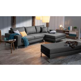 Max Winzer Ecksofa »Flori guter Sitzkomfort, aktuelles Design, eleganter Chromfuß« mit Longchair links oder rechts, inklusive Zierkissen anthrazit