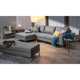 Max Winzer Ecksofa »Flori guter Sitzkomfort, aktuelles Design, eleganter Chromfuß« mit Longchair links oder rechts, inklusive Zierkissen hellgrau