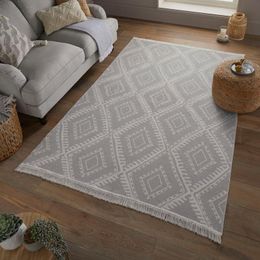 FLAIR RUGS Teppich &raquo;ALIX&laquo; rechteckig 2 mm H&ouml;he Wendemuster, Berber Design grau Baumwolle, Kunstfaser