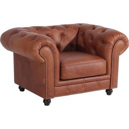 Max Winzer Chesterfield-Sessel »Old England, Loungesessel, bequem, mit tollen Details« Ledersessel mit Knopfheftung & Ziernägeln cognac