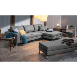 Max Winzer Ecksofa »Flori guter Sitzkomfort, aktuelles Design, eleganter Chromfuß« mit Longchair links oder rechts, inklusive Zierkissen hellgrau