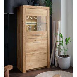Pharao24.de Vitrinenschrank aus Wildeiche Massivholz 1 Glastür 1 Holztür