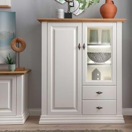 Pharao24.de Landhaus Highboard in Weiß und Eichefarben zwei Schubladen und Türen