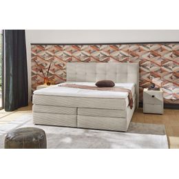 Jockenhöfer Boxspringbett JOCKENHÖFER GRUPPE "Amy", beige (greige 426, 17), L:217cm, Bezug Bett: Cordstoff (100% Polyester);Topper und Matratzenspiegel: 100% Polyester, Komplettbetten, mit Bettkasten und Kaltschaum-Topper, erhältlich in 140 & 180cm Breite, Topseller