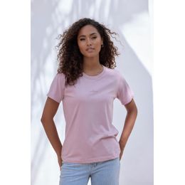 T-Shirt Copenhagen Studios "mit dezentem Logoprint vorn", Damen, Gr. M (38), lila (soft violet), Single Jersey, Obermaterial: 100% Baumwolle, unifarben, bequem, Rundhals, Shirts T-Shirt, aus softer Jersey-Qualit&auml;t mit Bio-Baumwolle