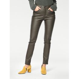 Röhrenhose Heine, Damen, Gr. 38, Normalgrößen, grün (khaki), 76% Viskose, 21% Polyamid, 3% Elasthan, Miedereinsatz:15% Elasthan, 85% Polyamid, unifarben, lang, Hosen