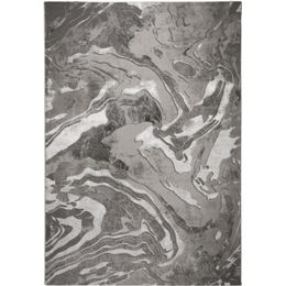Teppich FLAIR RUGS, B:120cm H:12mm L:170cm, silber, Kunstfaser, Wohnzimmer, Teppiche, "Marbled", dezenter Glanz, mehrfarbig, modernes Marmor-Design