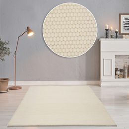 Wollteppich Theko, B:120cm H:12mm L:180cm, beige, Schurwolle, Wohnzimmer, Teppiche, "Alpen", handgewebter Wendeteppich, meliert, reine Wolle,