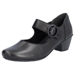 Rieker Damen Spangenpumps, Gr. 39, schwarz, Leder, Lederimitat, unifarben, Schuhe, Festtagsschuh, Pumps, Trichterabsatz, mit Klettriemchen