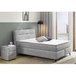 Jockenh&ouml;fer Boxspringbett, B:151cm L:221cm, grau, JOCKENH&Ouml;FER GRUPPE, Bezug Bett: Chenille (100% Polyester);Topper und Matratzenspiegel: 100% Polyester,