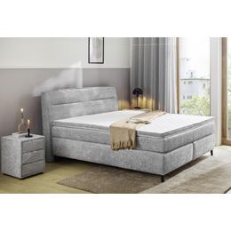 Jockenh&ouml;fer Boxspringbett, B:191cm L:221cm, grau, JOCKENH&Ouml;FER GRUPPE, Bezug Bett: Chenille (100% Polyester);Topper und Matratzenspiegel: 100% Polyester,