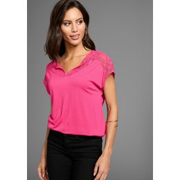 Laura Scott Damen Spitzenshirt, pink, Gr. 36, Mesh, unifarben, Jersey, Obermaterial: 95% Viskose, 5% Elasthan. Spitze: 95% Polyester, 5% Elasthan,
