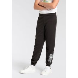 Puma Jungen Jogginghose "ESS+ LOGO LAB SWEATPANTS TR CL B", schwarz, Gr. 152, bedruckt, Sweatware, Obermaterial: 68% Baumwolle, 32% Polyester, Hosen