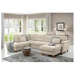 Wohnlandschaft Home Affaire "Palmera U-Form", beige (natur), B:308cm H:89cm T:212cm, 100% Polyester, Struktur (100% Polyester), Luxus-Microfaser in Lederoptik (100% Polyester), Sofas, Federkern, wahlweise mit Bettfunktion und mit/ohne Stauraum, Topseller