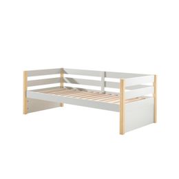 Vipack Kojen Bett Margrit mit Umrandung u. Rolllattenrost, Liegefl&auml;che 90 x 200, Ausf. Wei&szlig; lackiert, Bettpfosten Kiefer natur lackiert