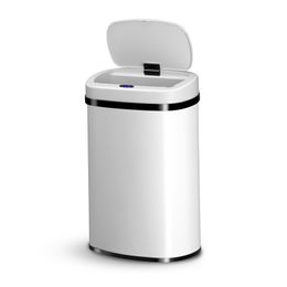 Juskys Automatik M&uuml;lleimer mit Sensor 50L - Abfalleimer mit elektrischem Deckel rechteckig - Wei&szlig;