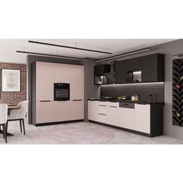 K&uuml;chen-Preisbombe K&uuml;che ARONA + SIENA LOFT 280 + 180 cm K&uuml;chenzeile K&uuml;chenblock Kaschmir Schwarz