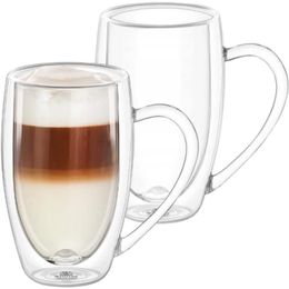 Doppelwandige Thermogl&auml;ser mit Henkel, 2er-Set, 500 ml, Gl&auml;ser Set, Kaffeegl&auml;ser